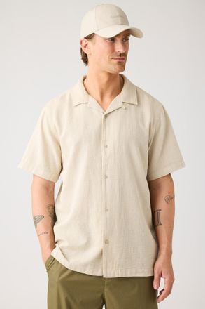 Knowledge Cotton Apparel Herren vegan Hemd Relaxed Short Sleeve Twill Beige