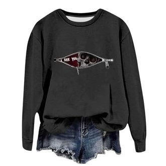 Generic PINTUTU Sweat Femme dhalloween Multicolore avec Imprim&eacute; I See You Cr&acirc;ne &agrave; Travers &Eacute;clair, Coupe Oversize Confortable, Parfait pour F&ecirc;tes Th&eacute;matiques, 