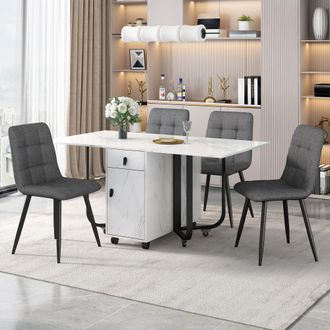 Generic Essgruppe 5-teilig - Tisch mit 4 St&uuml;hlen Set, klappbarer K&uuml;chentisch mit MDF-Platte & stabilem Metallgestell, ergonomische Polsterst&uuml;hle mit R&uuml;ckenleh