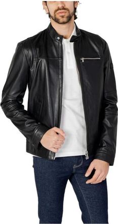 Peuterey Homme, Vestes, Noir, Taille: L Veste en cuir classique avec d&eacute;tails de fermeture &eacute;clair