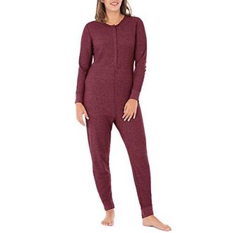 Fruit Of The Loom Micro Waffle Premium Thermal Union Suit Bas de Pyjama, Merlot Heather, XL-XXL Femme