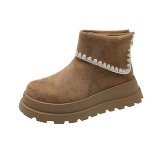 Generic Bottines pour femme - Coupe large - Style d&eacute;contract&eacute; - &Eacute;l&eacute;gantes - Bout rond - Semelle &eacute;paisse - Fermeture &eacute;clair dans le dos - Confortables et chaud