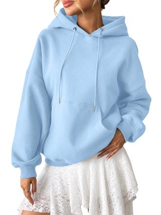 TOMWELL Oversized Hoodie Damen Winter Pullover Casual Kapuzenpullover Langarm Sweatshirt Hoody mit Kapuze A Hellblau XXL