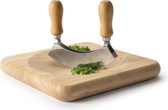Continenta Wiegemesserbrett aus Gummibaumholz, Schneidbrett mit Mulde, Gr&ouml;&szlig;e: 22,5 x 22,5 x 2,8 cm