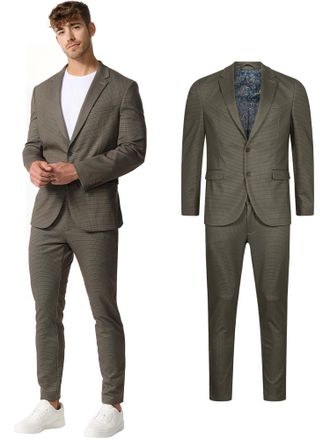 JEFF Herren JFChris Set Anzug 2-teilig Sakko Hose | elastischer Herrenanzug Regular Fit Männer Houndstooth, 46