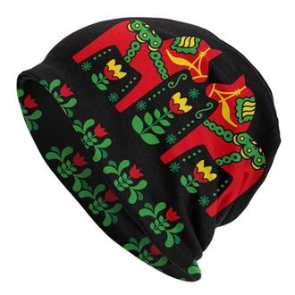 Generic Chapeau Chevaux De Dalécarlie Suédois Fleuris Bonnet Classique Doux Bonnet Hiver pour lescalade Ski Sport