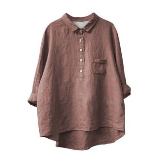 Generic Chemise pour Femmes Coton Et Lin Chic Casual Chemises D&eacute;t&eacute; Manche Longue &Agrave; Col V Loose Hauts Leger Comfy Tuniques &Agrave; La Mode Coton Et Lin Grande Taille