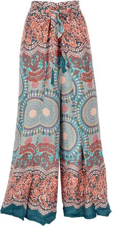 Guru Shop Palazzohose, Langer Boho Hosenrock, Wickelhose, Sommerhose - Smaragdgr&uuml;n/bunt, Damen, Synthetisch