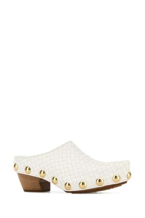 Bottega Veneta Womens White Leather Gondola Mules Wealabaster Scarpe Con Tacco High Heel Shoes