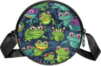 Generic Sac &agrave; bandouli&egrave;re rond pour femme, motif grenouilles de dessin anim&eacute;, petit sac &agrave; bandouli&egrave;re avec fermeture &eacute;clair, bretelles r&eacute;glables, sac &agrave; main r