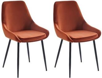Vente-Unique Lot de 2 chaises - Velours et m&eacute;tal Noir - Terracotta - MASURIE - Salle &agrave; Manger