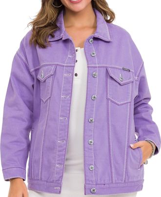 Cipo & Baxx Damen Jacke WJ211 Liliac - Klassische Jeansjacke im Modernen Casual Streetwear Look mit Knopfleiste & Brusttaschen - Vielseitige &Uuml;bergangsjacke f&uuml;r Al