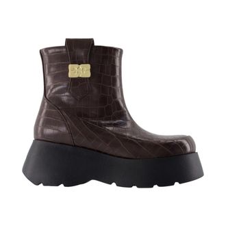 Ganni Braune Croco Stiefeletten - Leder - - Shoes - Damen - Braun - 36 EU