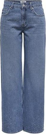 Only Onlcath LW Wide Rhinestone DNM PIM, Denim Bleu m&eacute;dium, 28W / 32L Femmes