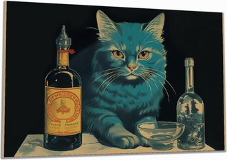 Wallario Herdabdeckplatte/Spritzschutz aus Glas, 1-teilig, 80x52cm, für Ceran- und Induktionsherde, Absinth trinkende Katze
