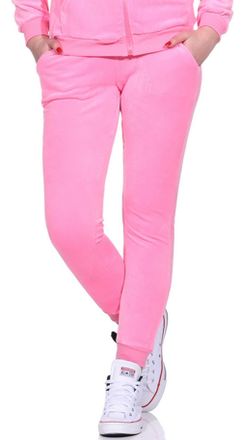 Jela London Damen Nicki Jogginghose Samt Velour Homewear, Neonrosa 34 36 (S)