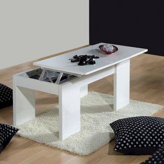 Dmora Couchtisch Malibu, Couchtisch mit abnehmbarer Platte, Couchtisch f&uuml;r das Wohnzimmer, cm 100x50h43/84, Gl&auml;nzend wei&szlig; - Dmora