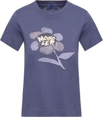 Moncler Moncler T-shirt Imprim&eacute; En Jersey De Coton, Femme, Bleu, Taille: Xl