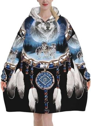 Generic Sweat &agrave; capuche coquine pour femme et homme adulte surdimensionn&eacute; pour une couverture douce et chaude, Attrape-r&ecirc;ves loup natif des &Eacute;tats-Unis, taille