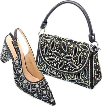 Generic Ensemble de chaussures et sac à main pour femme Style nigérian avec strass Motif italien, Noir, 43.5 EU