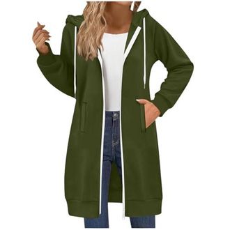 Generic Tunique tendance à manches longues pour femme, vestes surdimensionnées en polaire décontractées, confortables avec poches à fermeture éclair, vert fon