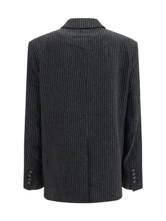 Ganni Pinstripe Wool Blazer - Black
