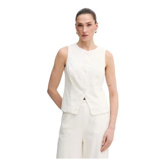 DKNY Dkny - Gilet boutonn&eacute; en lin - Femme - Vestes - Beige - Taille: 42 FR