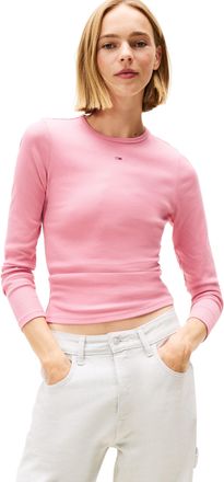 Tommy Jeans Damen Tjw Slim Essential Rib Dw0dw17387 L/S T-Shirt, Pink (Mystic Pink), XS EU
