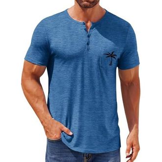 Generic T-shirt d&eacute;t&eacute; d&eacute;contract&eacute; &agrave; manches courtes pour homme avec 4 boutons &eacute;l&eacute;gant pour la mode Border, bleu, 3XL