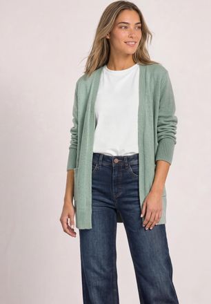 Street One Cardigan STREET ONE, Damen, Gr. 34, gr&uuml;n (eucalyptus gr&uuml;n meliert), Web, 37% Baumwolle, 34% Polyacryl, 26% Polyester, 3% Elasthan, unifarben, comfort 