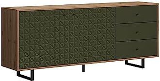 Trendteam Sentra - Sideboard - Dunkelgrün/Eiche - Kommode mit 2 Türen und 3 Vollauszug Schubladen mit angesagter Fräsung - (BxHxT) 183 x 75 x 40 cm - schwarze M