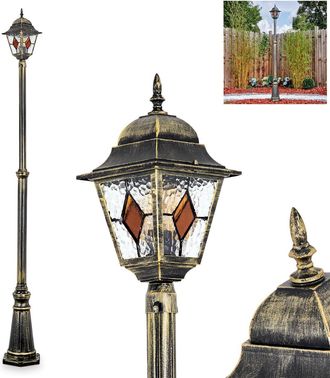 HOFSTEIN Kandelaber Chatelain, Außenwegeleuchte aus Metall/Glas in Schwarz/Gold/Klar/Bernstein, verstellbare Wegeleuchte im Vintage/Antik/Landhaus-Design für G