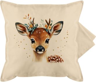 Shirtracer Kissenbezug - Kissen - S&uuml;&szlig;es Reh mit Blumen Tracht Hirsch Geschenke Waldtier Geschenk Rehkitz I Volksfest - 50 x 50 cm - Beige Natur - jagdmotiv kisse