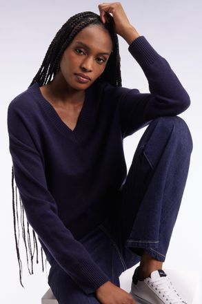 Eden Park Pull &Agrave; Col V En Laine Et Coton Marine Coupe Relaxed