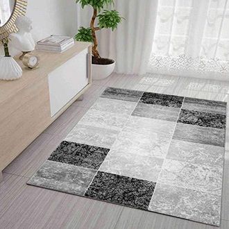 Vimoda Teppich Kurzflor Modern Kariert Marmor Muster Meliert in Grau Schwarz Weiss f&uuml;r Wohnzimmer, Schlafzimmer, kinderzimmer, Ma&szlig;e:80 x 150 cm