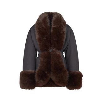 Andamane Mantel mit Kunstpelzbesatz und G&uuml;rtel - - Coats - Damen - Grau - S