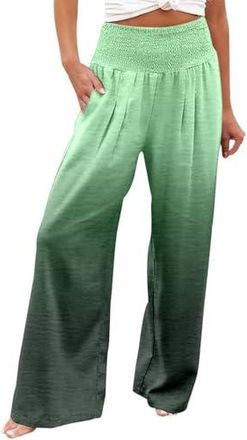 Generic Pantalon en coton et lin pour femme - Jambe large - Pantalon de plage d&eacute;t&eacute; confortable - Pantalon de yoga Palazzo - XIYU26092, vert fonc&eacute;, 3XL