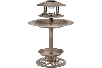Garden Pleasure Vogeltr&auml;nke Vogelhotel Vogelfutterhaus Vogelhaus Vogelbad solar led bronze 105cm