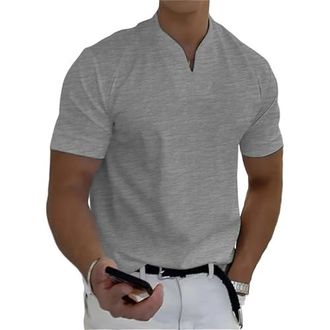 Generic T-shirt &eacute;l&eacute;gant &agrave; manches courtes pour homme 2025 avec col en V classique, gris clair, 3XL