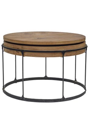 CARRYHOME Couchtisch, Schwarz, Eiche, Holz, Metall, Eiche, massiv, rund, rund, 73x48x73 cm, Wohnzimmer, Wohnzimmertische, Couchtische, Couchtische Metall