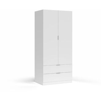 PEGANE Pegane - Armoire enfant 2 portes et 2 tiroirs en MDF blanc - Dimensions 180 x 81 x 52 cm - Penderie et tiroirs coulissants en aluminium