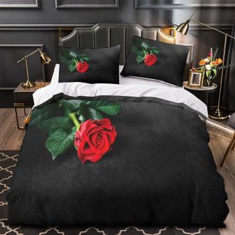 Generic Bettw&auml;sche 155x200 Rose 3D Bettw&auml;sche-Sets Romantisches Thema 3 Teilig Superweich Mikrofaser Bettbezug und 2 Kissenbez&uuml;g 80&times;80cm mit Rei&szlig;verschluss u.