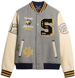 Superdry Veste bomber unisexe collège patchée, Gris mélangé, XXL