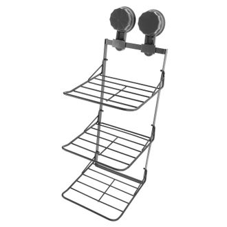 OSALADI Faltbares Badezimmerregal mit Saugnapf, 3-st&ouml;ckiger Metallkorb, bohrfreie Wandhalterung, vielseitiger Organizer f&uuml;r K&uuml;che und Bad, tiefgrau