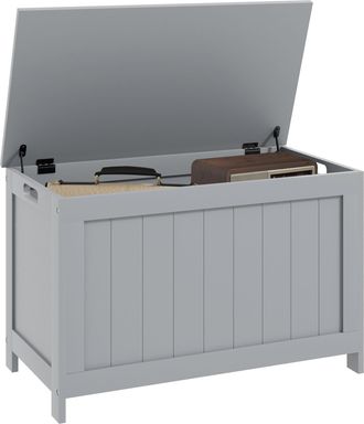 HOMCOM Aufbewahrungskiste Modern Aufbewahrungskoffer mit 2 Sicherheitsscharnieren und ausgeschnittenen Griffen, Spielzeugkiste aus Holz f&uuml;r Wohnzimmer, Einga