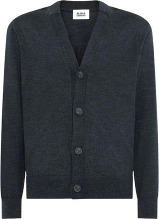 Alpha Studio Homme, Pulls, Noir, Taille: 2XL Cardigan en laine m&eacute;rinos