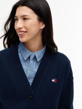 Tommy Jeans Strickjacke TJW FLUFFY BADGE CARDIGAN EXT Materialmix mit Alpaka