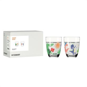 Ritzenhoff 8361002 Wasserglas 200ml, 2er Set - Kindergl&auml;ser mit buntem Dino-Design & fr&ouml;hlichem Tier-Motiv - Made in Germany