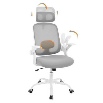 Woltu Chaise de Bureau Ergonomique, en Maille, Appui-tête et Accoudoirs Réglables, Fauteuil de Bureau avec Support Lombaire, Dossier Inclinable, Gris Clair