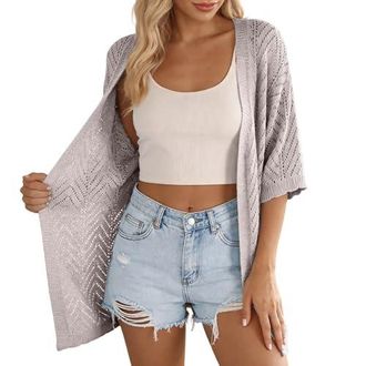 Generic Robe boh&egrave;me &eacute;l&eacute;gante &agrave; manches courtes pour femme, kimono en tricot l&eacute;ger, gris, XS